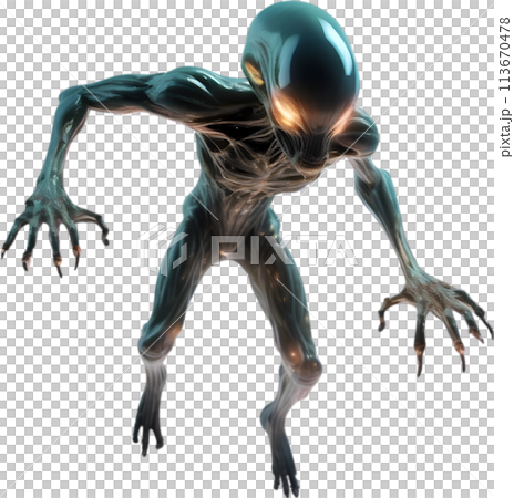 Close-up image of a skinny Alien. AI-Generated.のイラスト素材 [113670478] - PIXTA