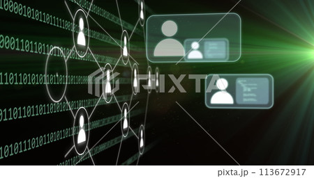 Image of connections and binary coding data...のイラスト素材 [113672917] - PIXTA