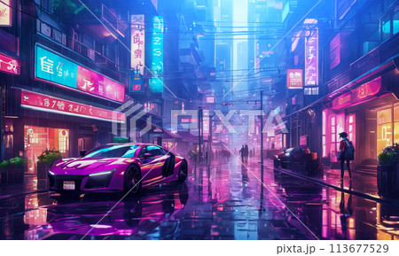 Neon punk cityのイラスト素材 [113677529] - PIXTA