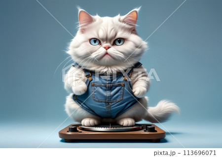 fat cat on scales measuring his weight,...のイラスト素材 [113696071] - PIXTA