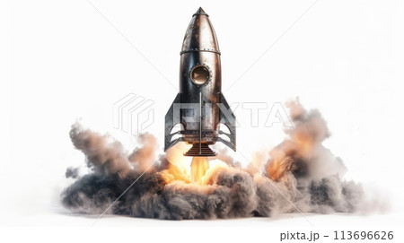 Vintage Rocket Launch with Intense Smoke Trailのイラスト素材 [113696626] - PIXTA