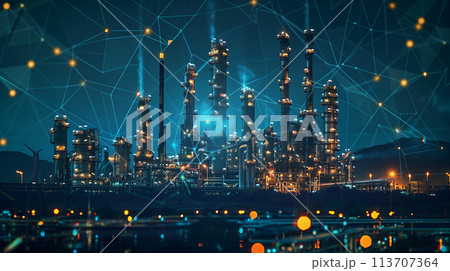 Refinery oil & gas plant overlay with IOT...のイラスト素材 [113707364] - PIXTA