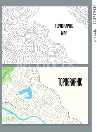 Outline topographic map horizontal banner...のイラスト素材 [113719436] - PIXTA