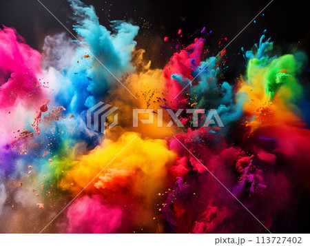 Colorful exploding powders on a bright and...のイラスト素材 [113727402] - PIXTA