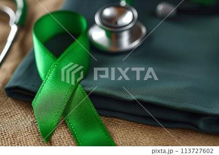 Green ribbon symbol for world bipolar day on...のイラスト素材 [113727602] - PIXTA