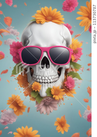 Creepy human skull for horror, Halloween or...のイラスト素材 [113730787] - PIXTA