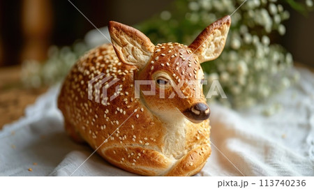 Unique bread loaf resembling an deer resting on...のイラスト素材 [113740236 ...
