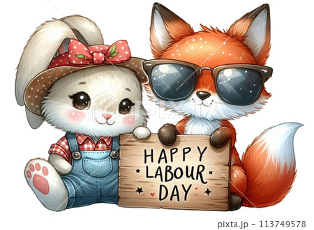 Fox holding a sign labour dayのイラスト素材 [113749578] - PIXTA