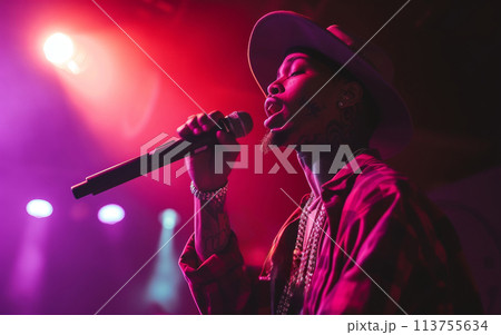 A dynamic rapper delivers a powerful...のイラスト素材 [113755634] - PIXTA