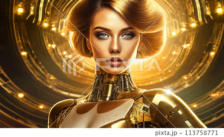 Beautiful Blonde Half Human Half Robot Woman -...のイラスト素材 [113758771 ...
