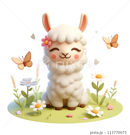 3d baby llama in springのイラスト素材 [113770075] - PIXTA