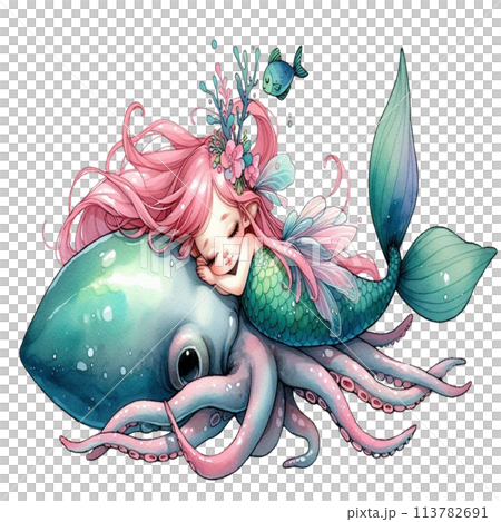 Mermaid sleep on squidのイラスト素材 [113782691] - PIXTA