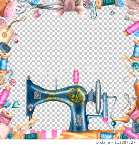 Square frame with scissors, buttons, sewing...のイラスト素材 [113807327] - PIXTA