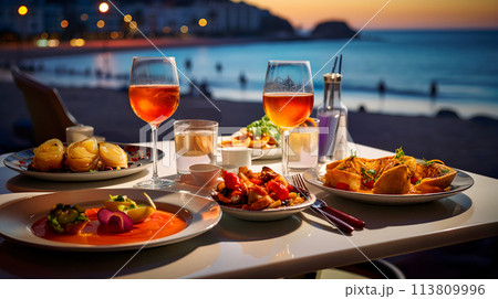 Set of Spanish tapas with sangriaのイラスト素材 [113809996] - PIXTA