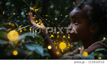 Countless fireflies twinkle like stars in a...のイラスト素材 [113818510] - PIXTA