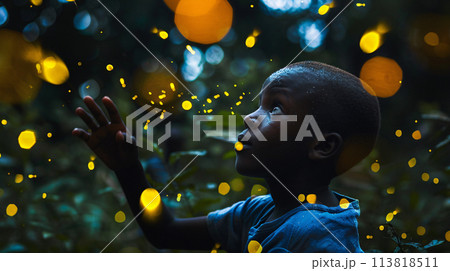 Countless fireflies twinkle like stars in a...のイラスト素材 [113818511] - PIXTA