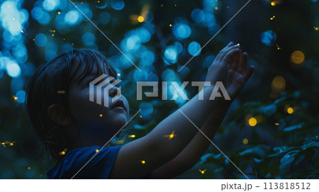 Countless fireflies twinkle like stars in a...のイラスト素材 [113818512] - PIXTA