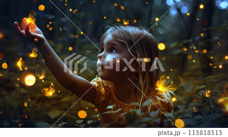 Countless fireflies twinkle like stars in a...のイラスト素材 [113818513] - PIXTA