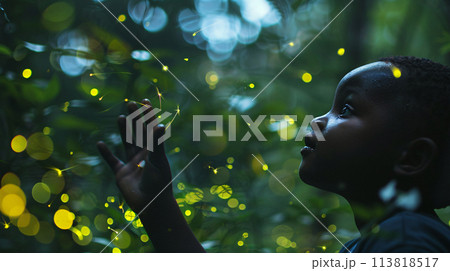 Countless fireflies twinkle like stars in a...のイラスト素材 [113818517] - PIXTA
