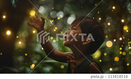 Countless fireflies twinkle like stars in a...のイラスト素材 [113818518] - PIXTA