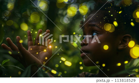 Countless fireflies twinkle like stars in a...のイラスト素材 [113818529] - PIXTA