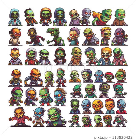 Zombie pixel art vector set. Living dead corpse...のイラスト素材 [113820422 ...