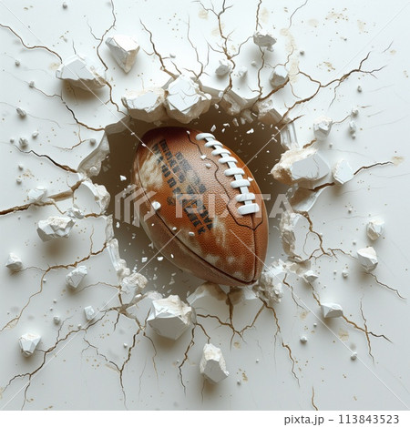 ball in a cracked wall American football 3Dのイラスト素材 [113843523] - PIXTA