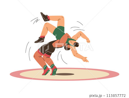 Dynamic wrestling throw technique vector...のイラスト素材 [113857772] - PIXTA