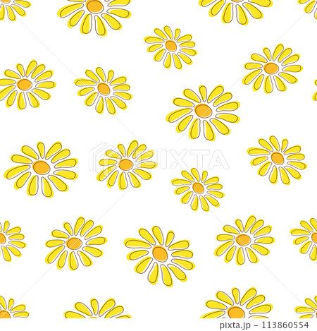 Seamless pattern with yellow dandelion or daisy...のイラスト素材 [113860554 ...