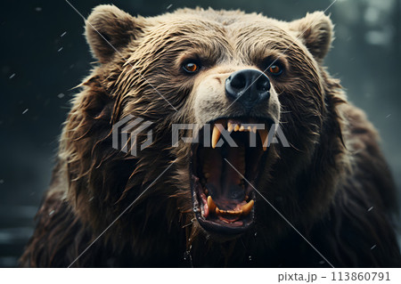 portrait of a menacing brown bear with an open...のイラスト素材 [113860791 ...
