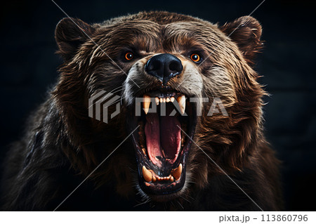portrait of a menacing brown bear with an open...のイラスト素材 [113860796 ...