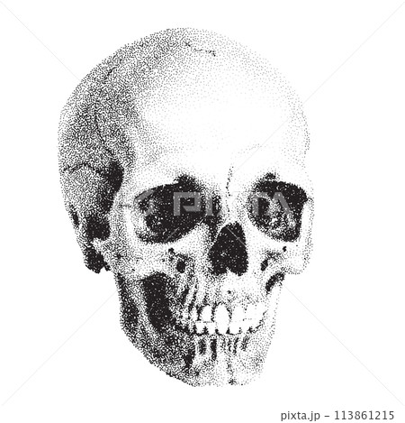 Human skull in dotwork or tattoo style. Mystic...のイラスト素材 [113861215 ...