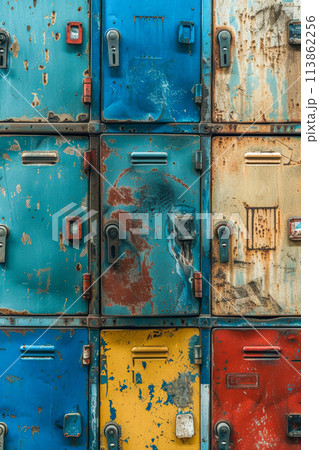 Colorful Vintage Lockers with Rusty Textures...のイラスト素材 [113862256] - PIXTA