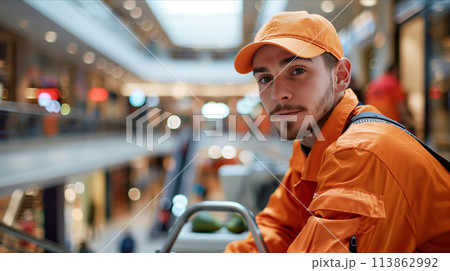 Caucasian male cleaning worker Working in a...のイラスト素材 [113862992] - PIXTA