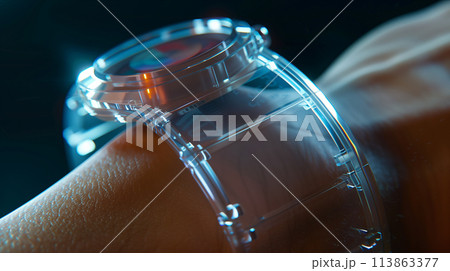 A futuristic translucent watch worn on the wrist.のイラスト素材 [113863377 ...