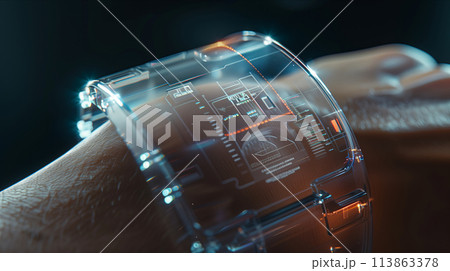 A futuristic translucent watch worn on the wrist.のイラスト素材 [113863378 ...