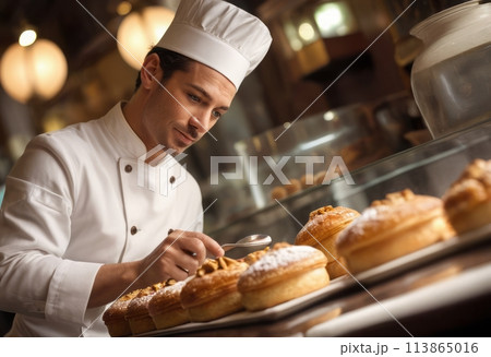 A chef in a white uniform inspects a batch of...のイラスト素材 [113865016] - PIXTA