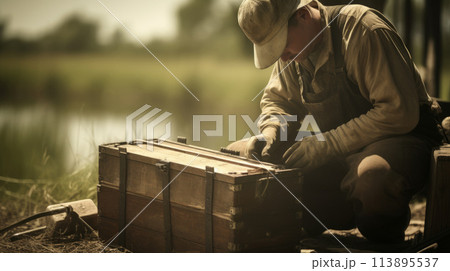 An American worker holds a toolbox, ready to...のイラスト素材 [113895537] - PIXTA