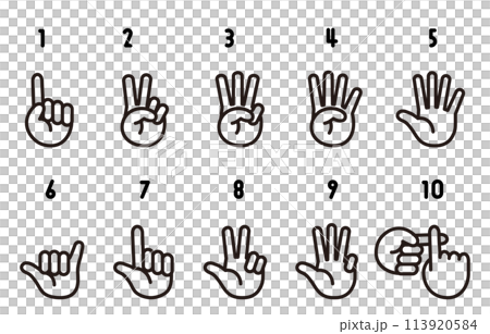 台灣數手手勢圖（單色）-插圖素材 [113920584] - PIXTA圖庫