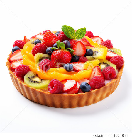 Tasty Fruit Pie on White Background.のイラスト素材 [113921052] - PIXTA