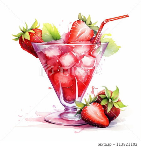 Cocktail Day with Strawberry, Ice and Mint Leaves.のイラスト素材 [113921102] - PIXTA