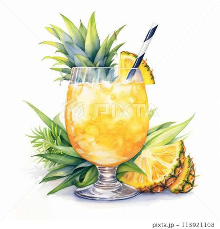 Pina Colada Cocktail Day with Pineapple and Ice.のイラスト素材 [113921108] - PIXTA