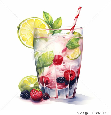 Cocktail Day with Berries, Fruits and Mint Leaves.のイラスト素材 [113921140] - PIXTA