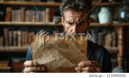 A man with bitter tears reads the last letter...のイラスト素材 [113940608] - PIXTA