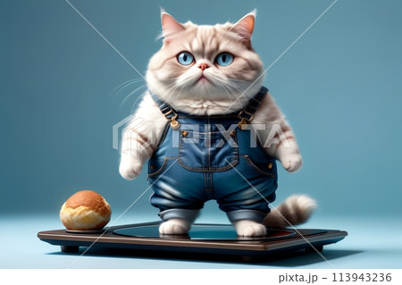 fat cat on scales measuring his weight,...のイラスト素材 [113943236] - PIXTA