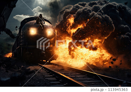Action shot with man jumping off the train....のイラスト素材 [113945363] - PIXTA