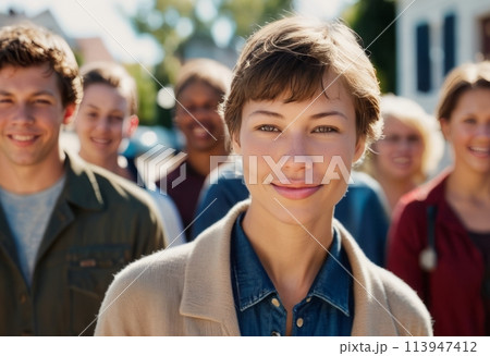 Confident Young Woman Leading Teamのイラスト素材 [113947412] - PIXTA