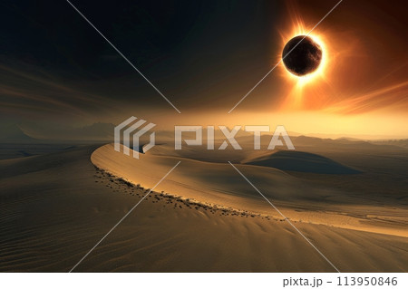 Solar Eclipse over Sweeping Desert Dunesのイラスト素材 [113950846] - PIXTA