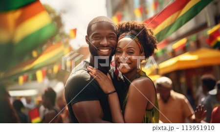 Happy young African American couple celebrating...のイラスト素材 [113951910 ...