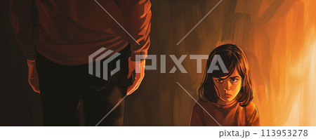 illustration portraying a child cowering in...のイラスト素材 [113953278] - PIXTA